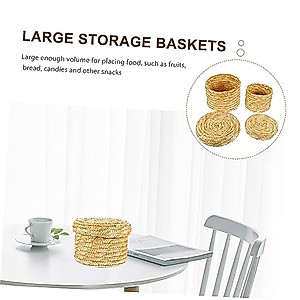 Cabilock 2pcs Basket Storage Bins Hamper Shelf Organizer Bins Small Organizer with Lids Shelf Storage Bin Small Storage Box Straw Manual