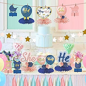 12 Pieces Gender Reveal Decorations Honeycomb Centerpieces Boy or Girl Table Toppers, He or She Gender Reveal Theme Honeycomb Party Supplies, Navy Blush Pregnancy Announcement Baby Shower Party Décor