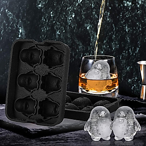 Nax Caki 3D Penguin Ice Cube Tray, 2.2" Large Thicked Silicone Fun Shapes Whiskey Ice Mold with Funnel for Cocktails,Bourbon,Brandy, Whiskey Gifts for Men Black