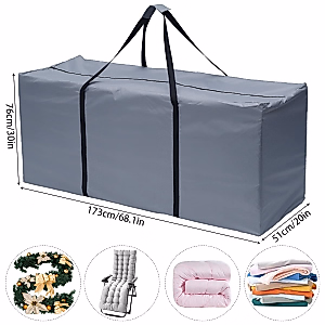 Patio Cushion Storage Bag Waterproof, Outdoor Garden Furniture Cushion Trunk Storage Bag Zipped Case Waterproof 210D Heavy Duty Rip Proof Oxford Fabric Christmas Tree Storage Bag (Grey 173*76*51cm)