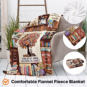 Reading Blanket for Book Lovers Gifts Blankets for Kids Librarian Gifts Throw Blanket Book Club Bookworm Gift Soft Plush Lightweight Flannel Fleece Blanket All Season for Couch Sofa, 40'' x 50''