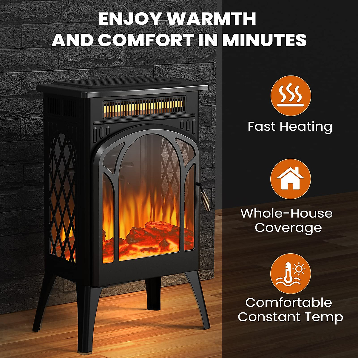 Rintuf Electric Fireplace, Freestanding Infrared Fireplace Stove w/ 5100BTU, 1500W Fast Heating, 3D Flame Effect, Remote Control, Timer, Safe Protection, Fireplace Heater for Living Room, Bedroom