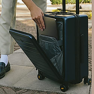 LEVEL8 Road Runner 20 Inch Luggage with Front Compartment, Suitcase with Wheels, Hard Shell Travel Luggage, Lightweight Spinner Luggage, TSA Locks-Navy Blue