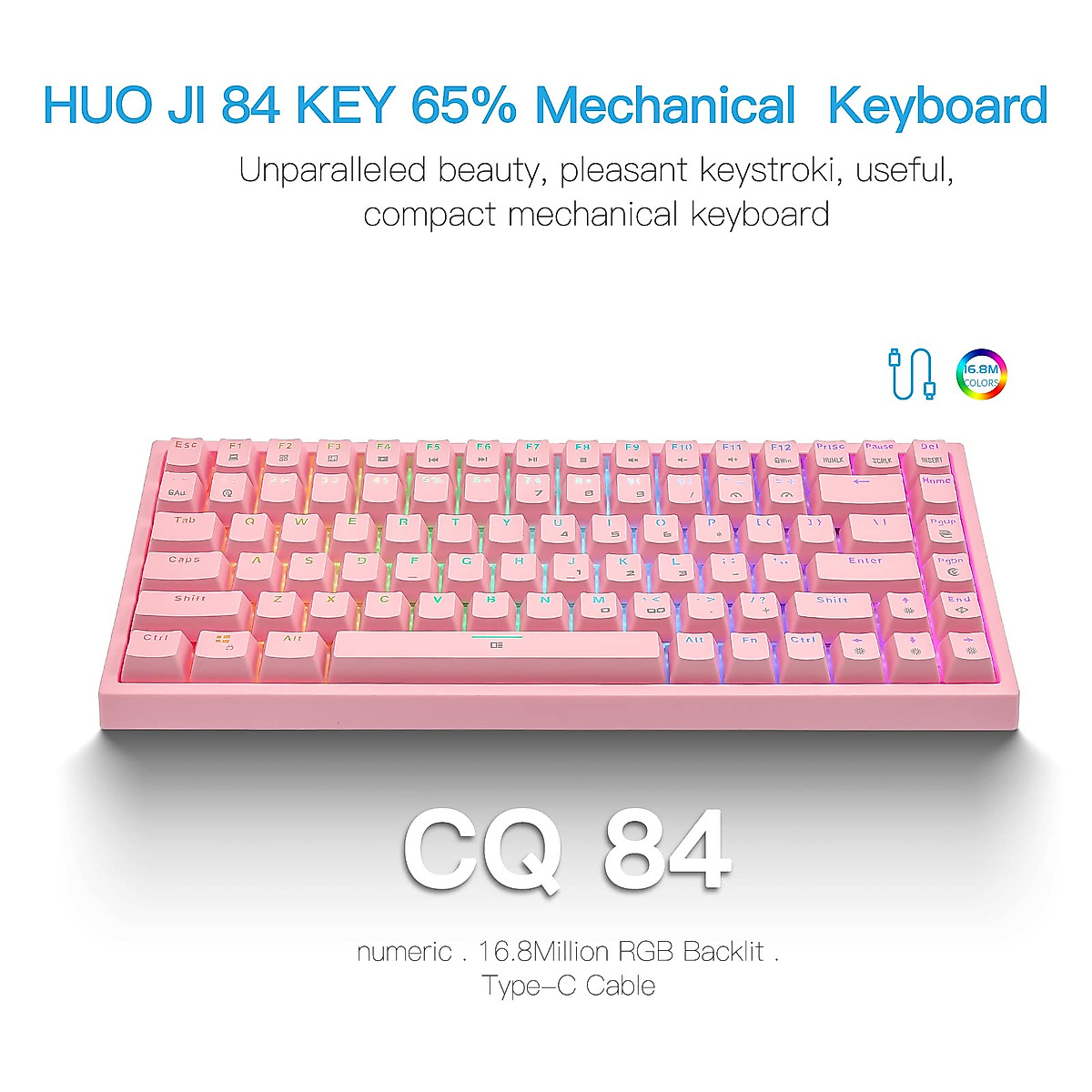 CQ84 Mechanical Keyboard Blue Switch RGB Backlit Wired Gaming Keyboard 84 Keys for Windows Desktop Laptop Gamer Office
