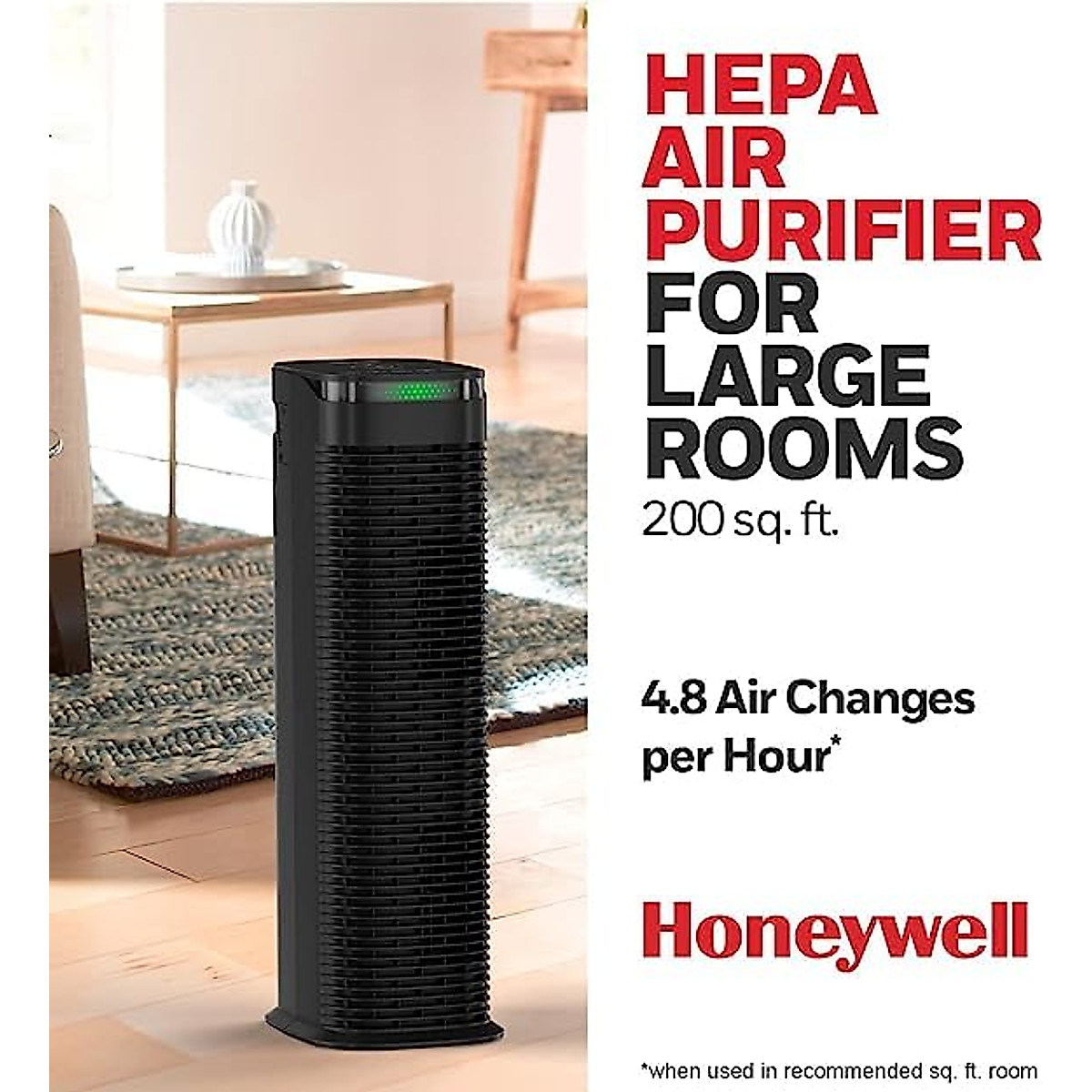 Honeywell InSight HEPA Air Purifier with Air Quality Indicator and Auto Mode, for Large Rooms (200 sq. ft), Black - Wildfire/Smoke, Pollen, Pet Dander, and Dust Air Purifier,HPA180B (Renewed)