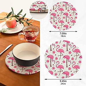 Kigai Pink Tropical Flamingo Trivets for Hot Pots and Pans and Pot Holders 2PCS – Cotton Rope Round Mats, Hot Pads for Kitchens, Coasters, Placemats, Spoon Rest for Cooking and Baking