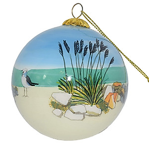 Blown Glass Christmas Ornament | Beach & Bird Cape Cod | Hand Painted Inside | Original Art | Includes Gift Box