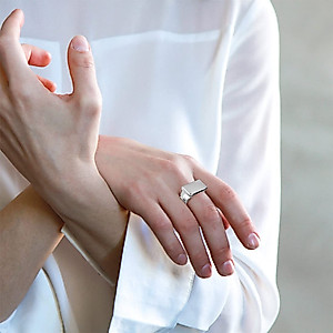 Womens Open Dainty Simple Rectangle Square Dome Chunky Ring,Adjust Adjustable S925 Sterling Silver Irregular Geometric Fashion Thumb Index Finger Ring Jewelry (Ring_B, Adjustable)