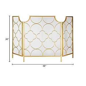 Barton 49" x 30" Fireplace Screen Gold Iron Mesh Geometric 3 Panel Fire Door Freestanding Cover Decorative Spark Guard Gate Grate