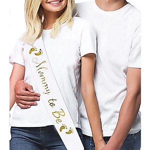 BLUPLE Mommy To Be White Satin Sash - Baby Shower Sash Decorations, Gender Reveal Party, Welcome Baby (1)