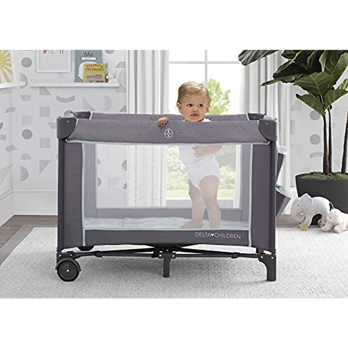 Delta Children LX Deluxe Portable Baby Play Yard With Removable Bassinet and Changing Table, Eclipse