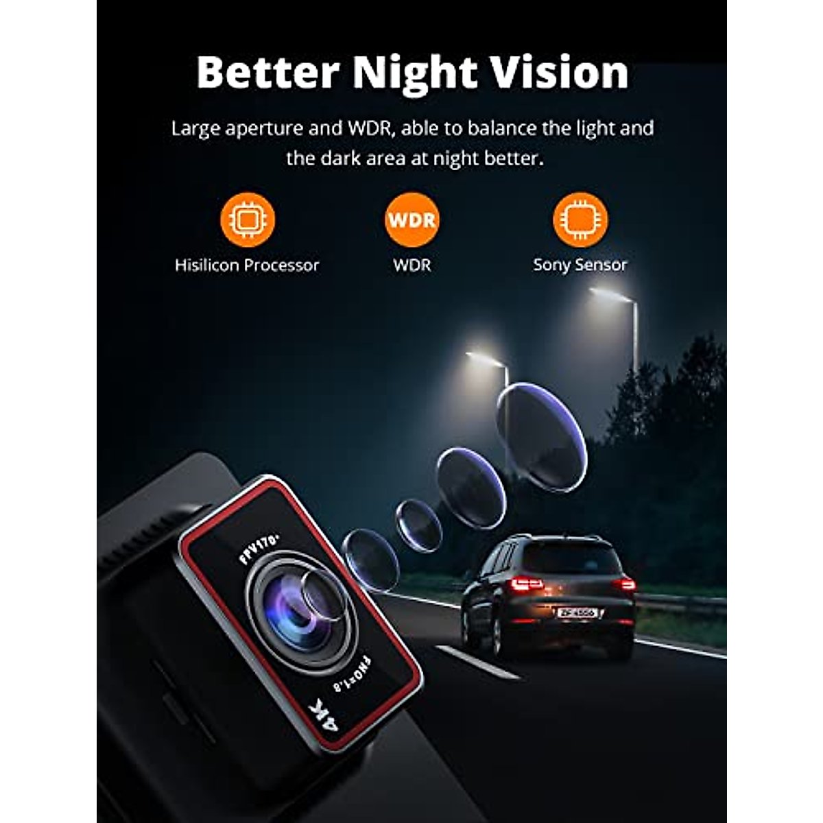 Kingslim D4 4K Dual Dash Cam with Built-in WiFi GPS, Front 4K/2.5K Rear 1080P Dual Dash Camera for Cars, 3" IPS Touchscreen 170° FOV Dashboard Camera with Sony Starvis Sensor, Support 256GB Max