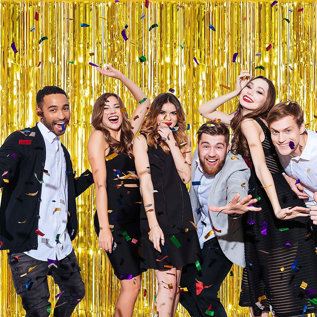 Avezano 66pcs Black and Gold Party Decorations, Gold Metallic Tinsel Foil Fringe Curtain Balloon Arch Kit Backdrop for Graduation Retirement Birthday Prom Party Decor Photoshoot Props Supplies