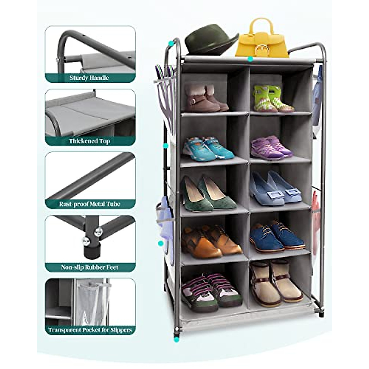 MULISOFT Shoe Cubby, Stackable Shoe Cubby Storage with 8 Pockets, 10-Cube Shoe Organizer Cubby with Top Storage and Handle, Shoe Rack for Closet, Small Space, Entryway, Bedroom, Dorm