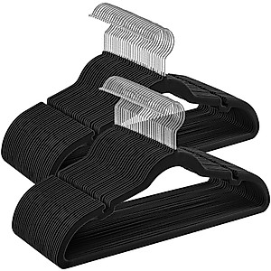 SONGMICS Velvet Hangers 60 Pack, Non-Slip Clothes Hangers, Suit Hangers with Shoulder Notches, Pants Bar, 360° Swivel Hook, Space-Saving, for Closet, Ink Black UCRF030B01