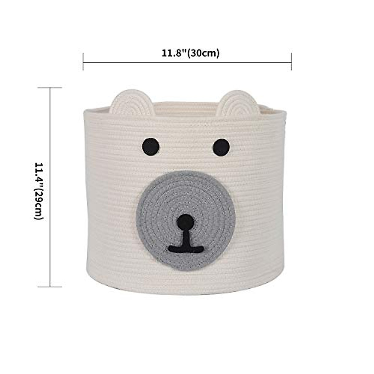 InfiBay Cotton Rope Storage Basket with Cute Bear Design, Woven Laundry Basket with Handles, Baby Nursery Organizer for Toys, Blanket, Clothes, Towels, 12”(D) x 11”(H)