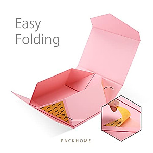 PACKHOME Gift Box 9x6.5x3.8 Inches, Bridesmaid Box, Rectangle Collapsible Box with Magnetic Lid for Gift Packaging (Matte Pink, Grain Texture)