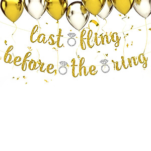 Gold Glitter Last Fling Before The Ring Banner - Bachelorette Party Decoration - Bachelorette Party Photo Props