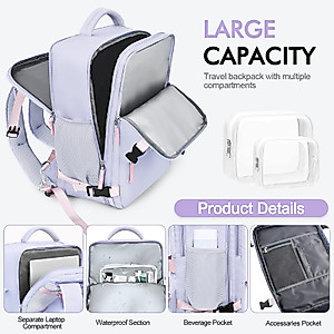 Rinlist Travel Laptop Backpack Carry On Backpack for Men Women Flight Approved College School Computer Bag for Business Hiking Personal Item Backpack Fits 15.6 Inch Notebook Purple