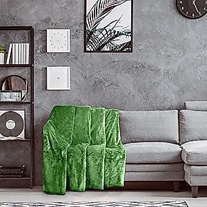 Hannah Linen King Fleece Blanket - Super Soft Plush Throw Blanket for Bed - Warm & Cozy Large Microfiber Throw Blanket for Sofa & Couch (108 x 90, Green)