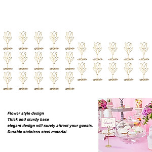 MANMAOHE 25Pcs Gold Table Number Holders Rose Flower Shaped Wire Picture Holder Small Size Table Card Holders Table Number Stands Photo Stand for Centerpieces Wedding Party Birthday