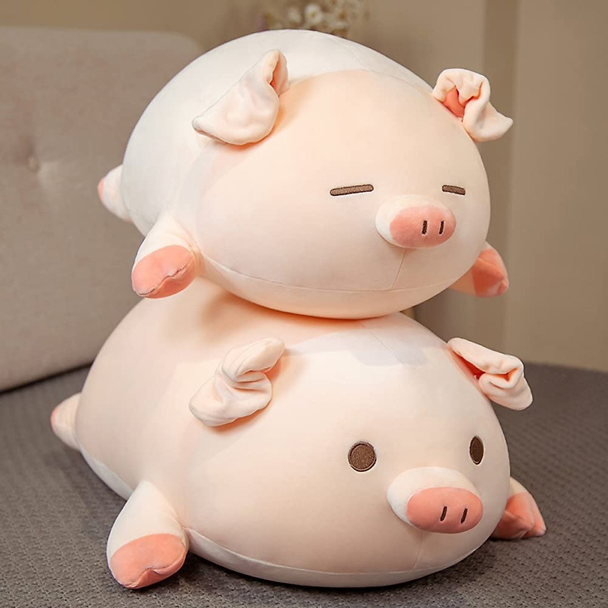lannery Pig Stuffed Animal Hugging Pillow, Soft Fat Pig Plush Toy Gifts for Kids, Valentine, Christmas (Round Eyes, 15.7")