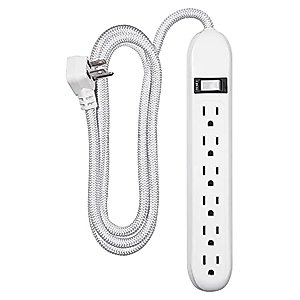 Philips Accessories Philips, White, Outlet Strip, Designer Braided Power, 6 Ft Extension Cord, Flat Plug, Perfect for Home or Office, SPS3080WC/37