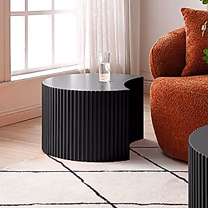 kevinplus Black Modern Nesting Coffee Table Set of 2 Round Side Table End Table for Living Room, Wood Circle Drum Coffee Table Contemporary Living Room End Table, Matte Black