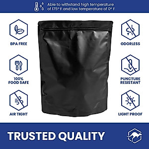 Wallaby 60 Count 1-Gallon Gusset Mylar Bags with 400cc Oxygen Absorbers, 15 Mil Total Thicker Long-Term Food Storage Pouches, 10x14 Stand-Up Resealable Heat-Sealable Airtight Packaging - Matte Black