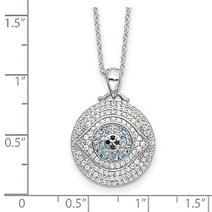 17mm 925 Sterling Silver Rhodium Plated Created Blue Spinel and CZ Evil Eye Necklace 18 Inch Jewelry for Women