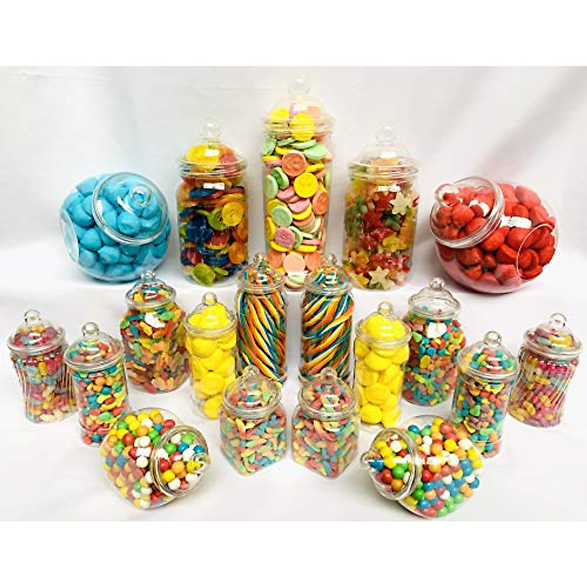 19 Retro Empty Plastic Sweet Jars for Pick & Mix, Victorian Sweet Shop, Candy Buffet Kit, Party Pack