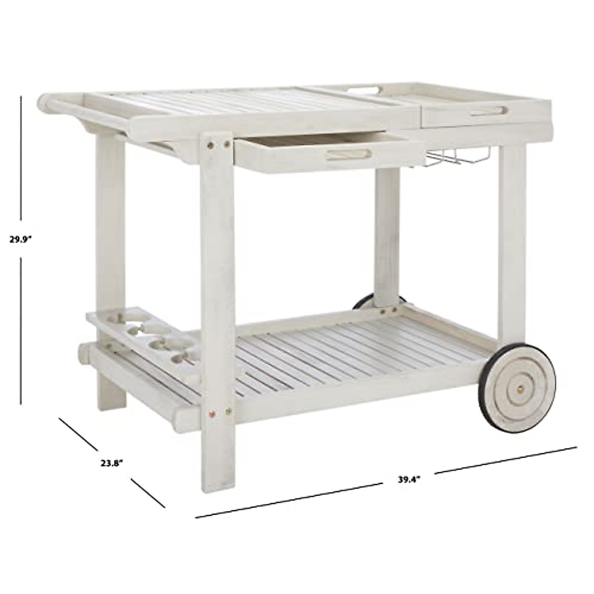 SAFAVIEH Outdoor Collection Orland White Washed Acacia Wood Slatted Tea Trolley