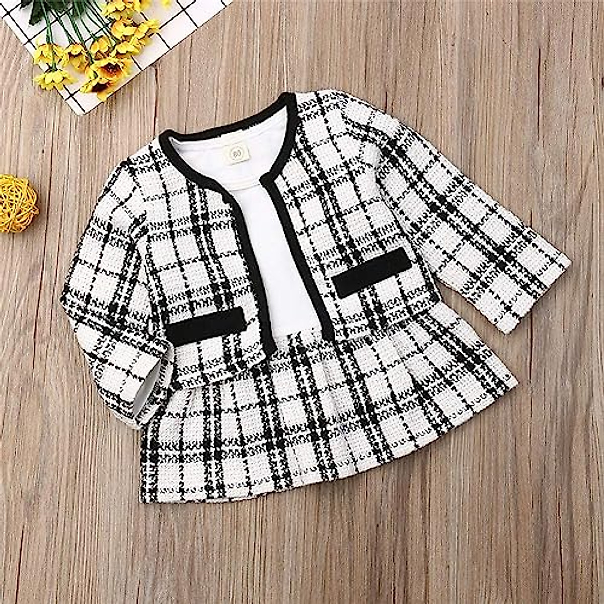 Rtnnsbbfcm Toddler Baby Girl Outfits Plaid Long Sleeve Tops Cardigan +Short Skirt Fall Winter Clothes