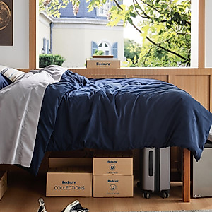 Bedsure Duvet Cover Twin/Twin XL Size - Soft Double Brushed Bedding Set for Kids & Adults, Zipper Closure, 2 Pieces, Includes 1 Duvet Cover (68"x90") & 1 Pillow Sham, NO Comforter, Navy Blue