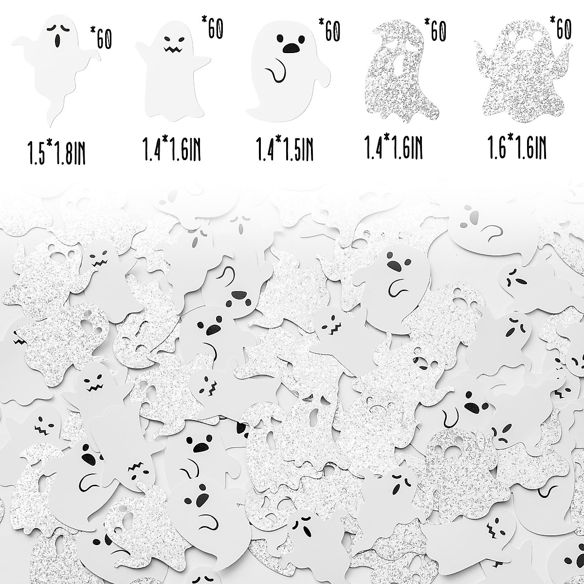 Halloween Ghost Confetti Glitter Sprinkles Paper Scatter Table Decor Party Decorations Supplies for Halloween Night Horror Spooky Themed Baby Shower Birthday Haunted House, 300 Pcs