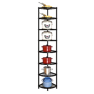 ZIGAMA 8-Tier Kitchen Pot Rack, Cookware Stand Storage Organizer ，Multi-Layer Corner Shelf Stand Metal Shelves for Kitchen