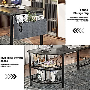 Unikito L Shaped Desk with Power Outlet, 98.4" Reversible Corner Computer Table with Storage Shelves and Bag, Modern 2 Person Large Long Desk for Home Office Writing Study Workstation, Black Oak