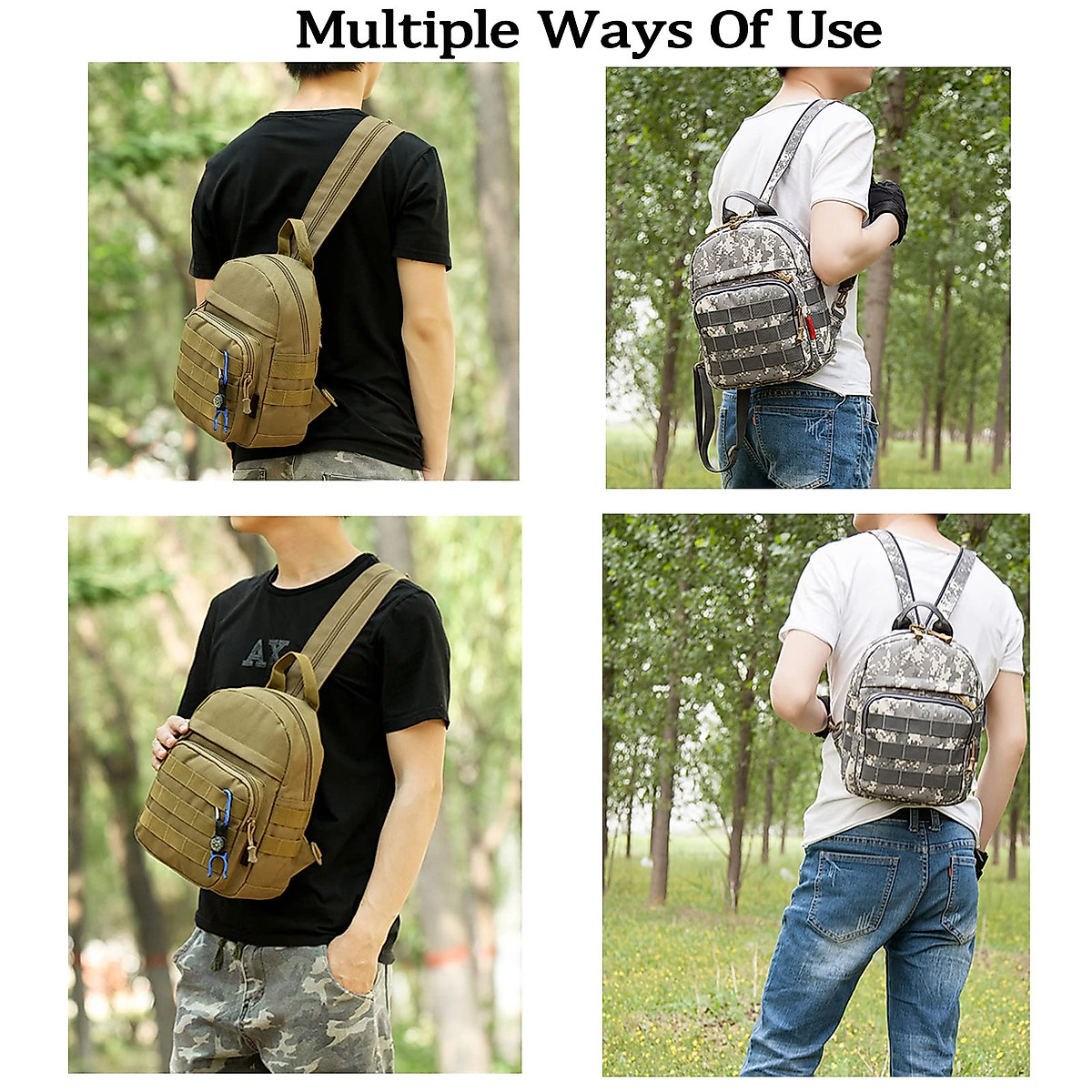 Mini Tactical Backpack, 6L Small Sling Backpacks Shoulder Bag For Running Travel Daypack with Carabiner For Men Women(Black)