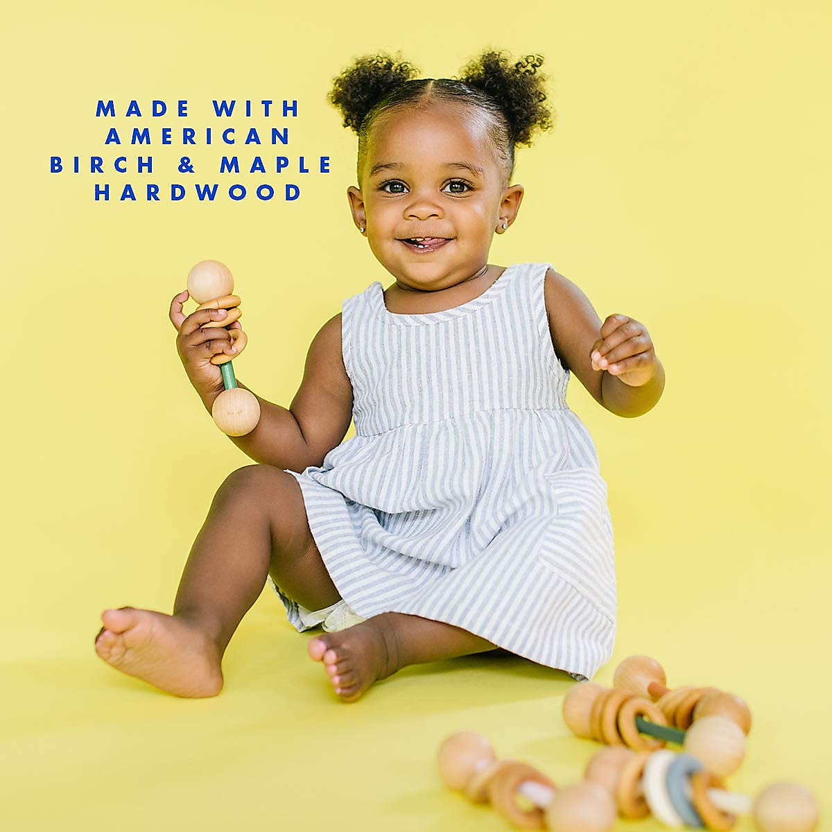 Wood Baby Rattle Teether by Homi Baby, Perfect Montessori Grasping Teething Toy for Babies, Handmade in The USA, Sealed with Organic Virgin Coconut Oil & Beeswax (Natural)