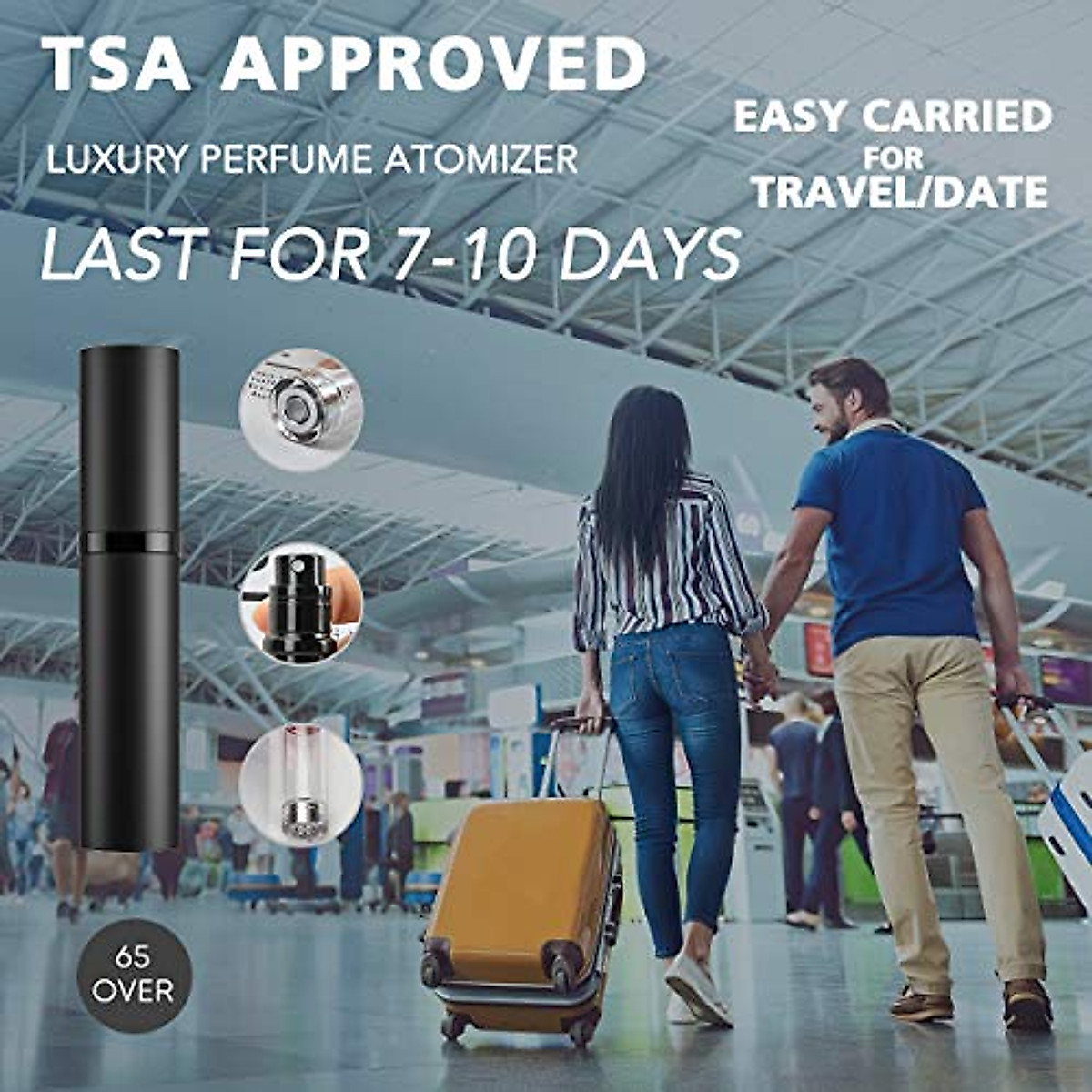 Refillable Perfume Bottle Atomizer for Travel,Portable Easy Refillable Perfume Spray Pump Empty Bottle for men and women with 5ml Mini Pocket Size (Black)
