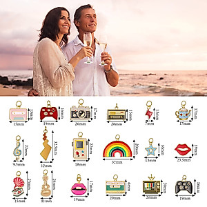 18 Pcs Wine Glass Charms Set 80's Vintage Markers Wine Glass Rings Tag Identification with Buckle and Drawstring Bag for Stem Glasses, Bachelorette Party, Wine Tasting Party Favors Decorations