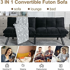 Futon Sofa Bed,Convertible Folding Futon Couch Breathable Small Couch for Compact Living Studio in Living Room and Bedroom,Offices,Dorm Loveseat (Black)