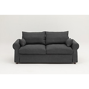 Panana 2 or 3 Seater Sofa, Comfy Fabric Seette Couch with Deep Seats and Under Storage, Couch for Living Room Apartment Lounge (Dark Gray Linen Fabric, 3 Seater)