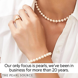 The Pearl Source 18K Gold 6.5-7mm Round White Japanese Akoya Saltwater Cultured Pearl Bracelet for Women