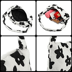 Fluffy Shoulder Bag Fluffy Underarm Bag Furry Plush Handbag Faux Fur Flower Tote Bag for Ladies Women Girls for Christmas and Winter