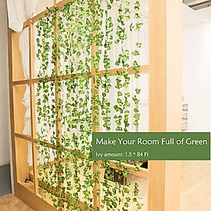 Naidiler 84 Ft 12 Strands Fake Ivy Leaves Artificial Ivy Garland Greenery Decor Faux Green Hanging Plant Vine for Wall Party Wedding Room Home Kitchen Indoor & Outdoor Decoration