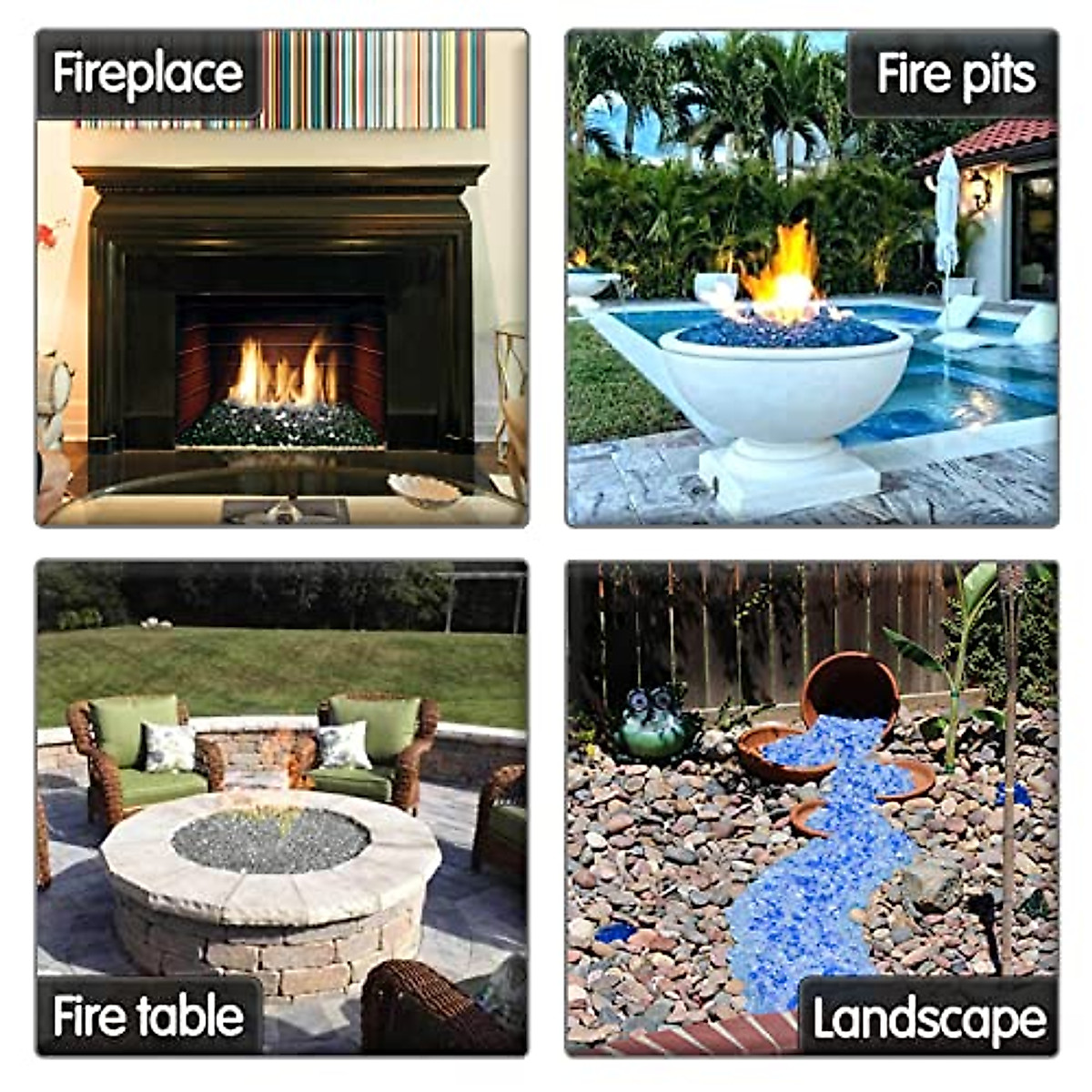 Grisun Fire Glass for Fire Pit, 1/2 Inch Mix 20 Pounds High Luster Reflective Tempered Glass Rocks for Natural or Propane Fireplace, Safe for Outdoors and Indoors Firepit Glass