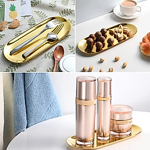 2 Pack Gold Oval Vanity Tray, Stainless Steel Jewelry Tray, Bathroom Tray, Makeup Cosmetic Trays,Towel Napkin Tray,Storage Organizer, 9 x 3.8 inches (LxW),Medium