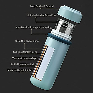 Vacuum Insulated Water Bottle,9Oz Double Wall Insulation Stainless steel Thermos Cup with Ceramic Liner Keeps Beverage Hot or Cold for 6 Hours, Tea Coffee Travel Tumbler Mug with Infuser (Blue)