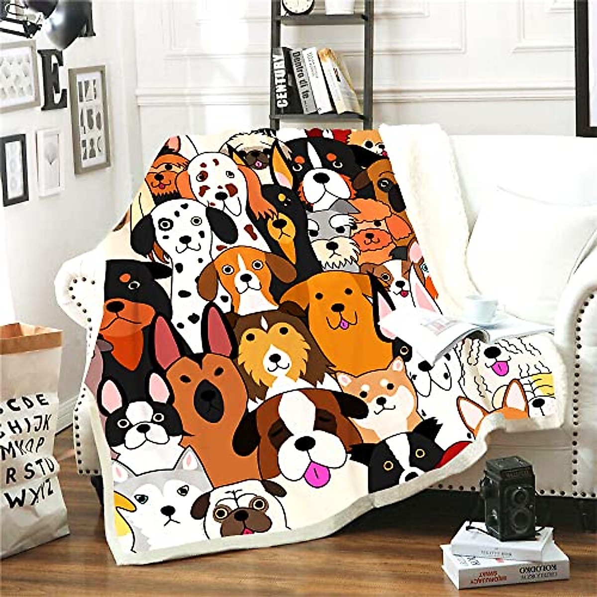 LINGXUQK Cute Dog Blanket Pink Flowers Fleece Blanket Lightweight Fluffy Sherpa Throw Blankets Funny Pet Dog Blanket for All Season in Home Gifts for Animal Lovers